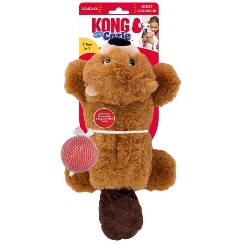 Kong Cozie Pocketz Beaver Medium Brown Dog Toy 24 x 18cm